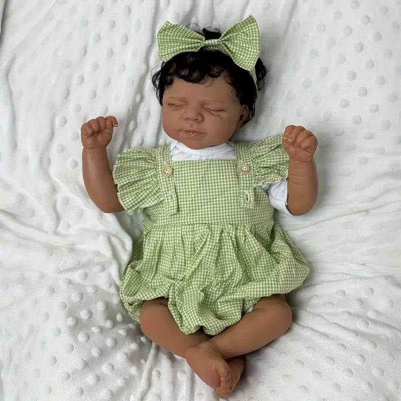 19 Inches Sweet Janice Closed Eyes Dark Skin Soft Body Reborn Doll ...