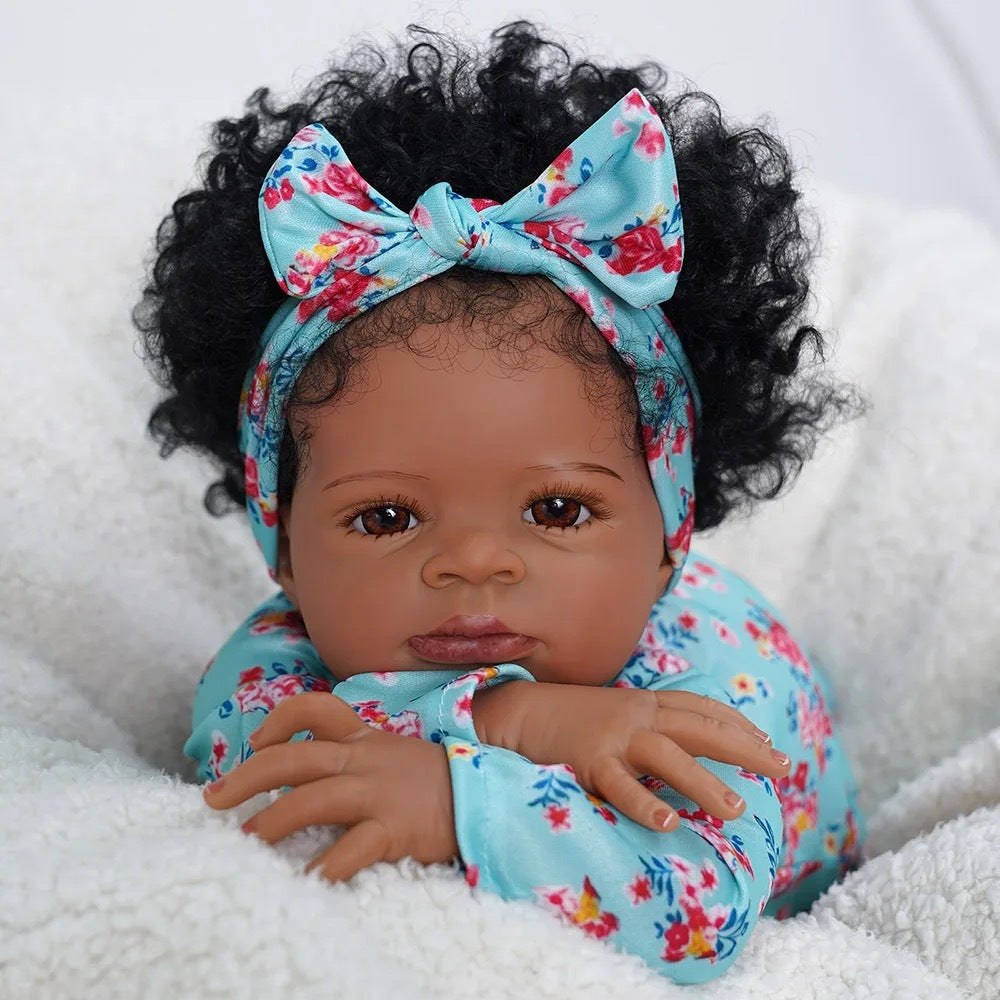 20 Inches Dark Skin Curly Hair Reborn Doll Lanny: Monabebe.com
