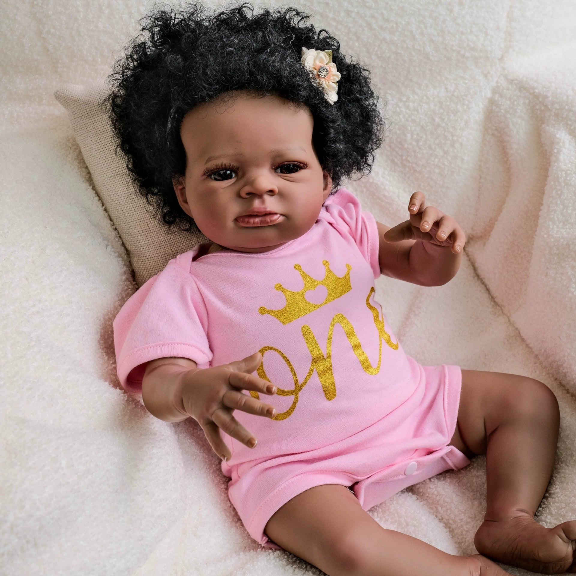 19 Inches Open Eyes Dark Skin Curly Hair Reborn Doll-Lanny-Lanny ...