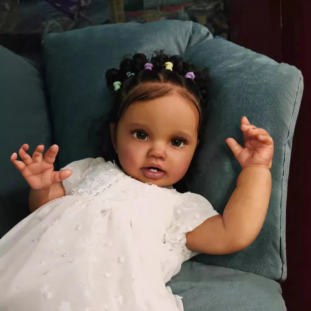 Cora 24 Inches 60cm Open Eyes Dark Skin Reborn Doll-Lottie: Monabebe.com