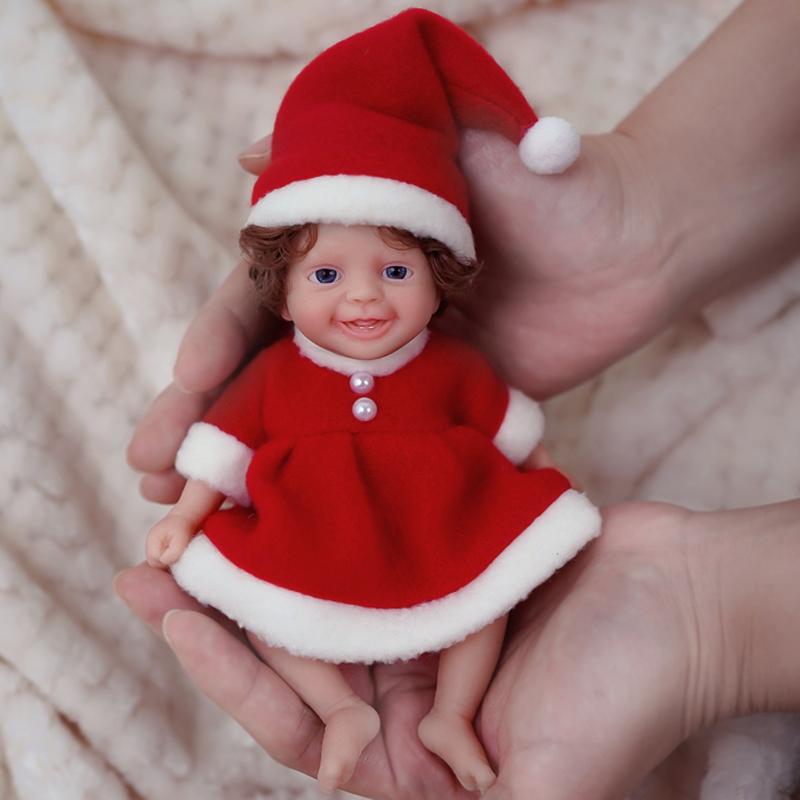 6 Inch Open Eyes Mini Reborn Dolls In Christmas Clothes: Monabebe.com