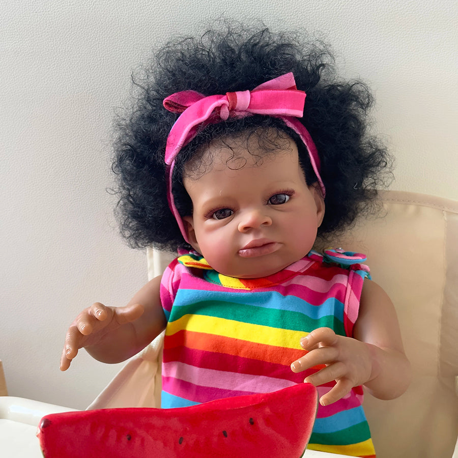 20 Inches Open Eyes Dark Skin Curly Hair Reborn Doll-Lanny: Monabebe.com